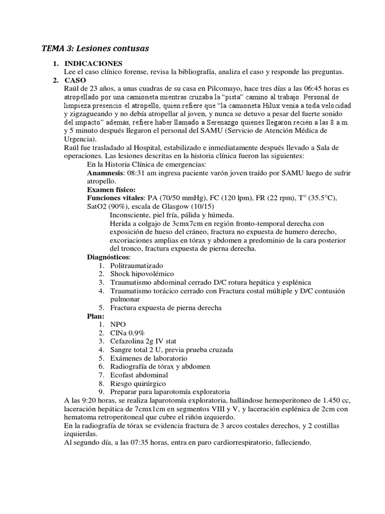 TEMA 3 - Practica 3 y Certificado Medico Legal PDF | PDF | Lesión | Emergencias Médicas