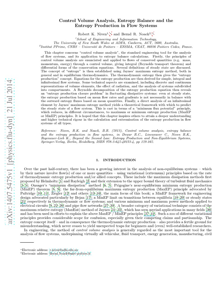 Control Volume Analysis and Entropy Production | PDF | Entropy | Fluid ...