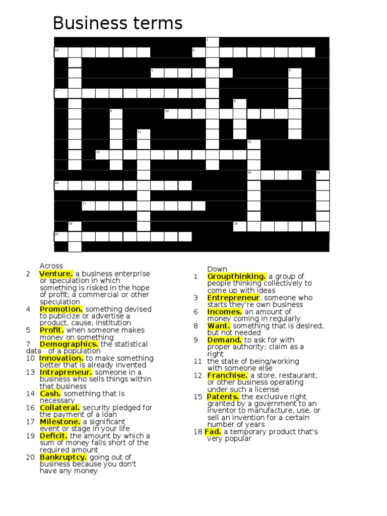 Crossword | PDF | Business Law | Money