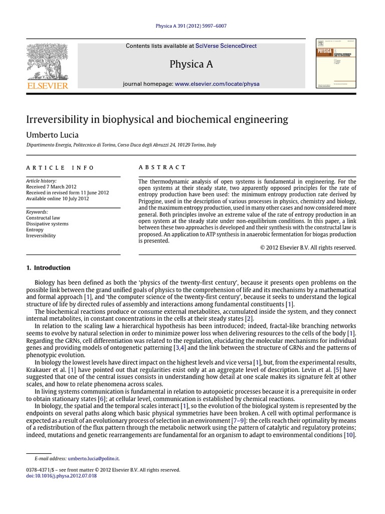 Irreversibility in Biophysical and Bioch PDF | PDF | Entropy | Second Law Of Thermodynamics