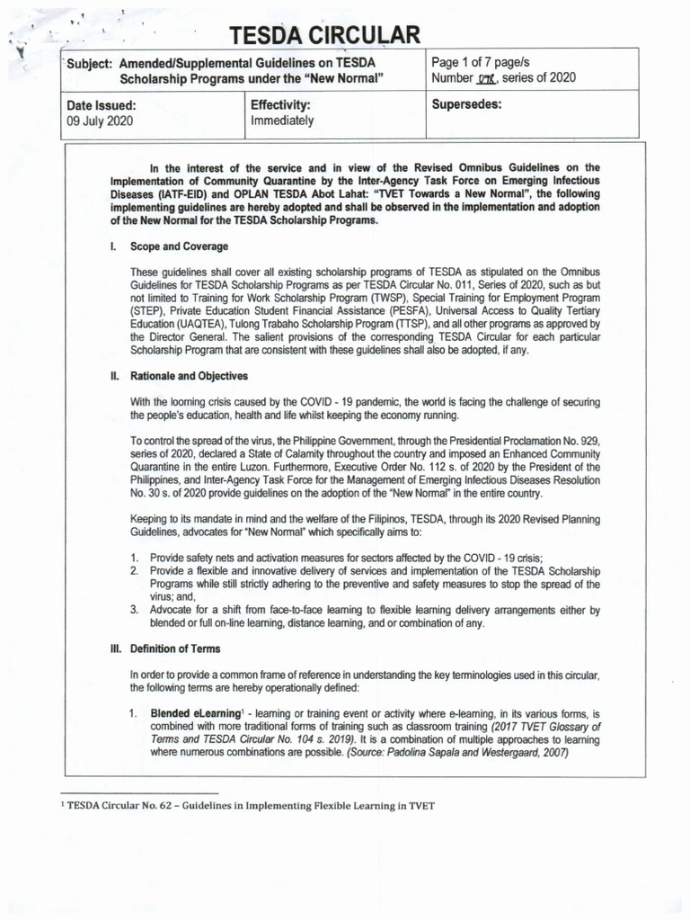 TESDA Circular No. 078-2020 | PDF | Vocational Education | Educational ...