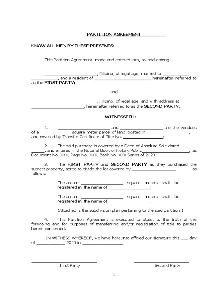 Partition Agreement | PDF | Notary Public | Deed