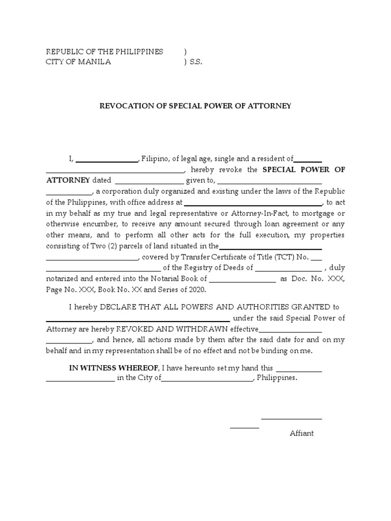 Revocation of SPA | PDF | Power Of Attorney | Notary Public