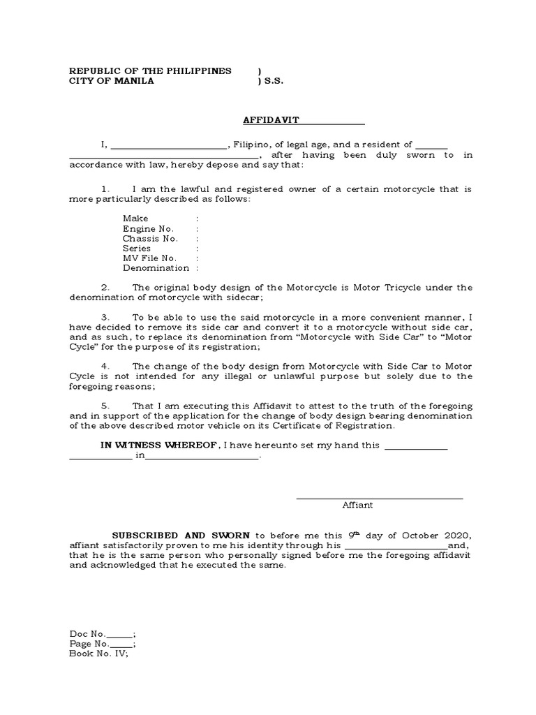 Affidavit Change Body Design | PDF