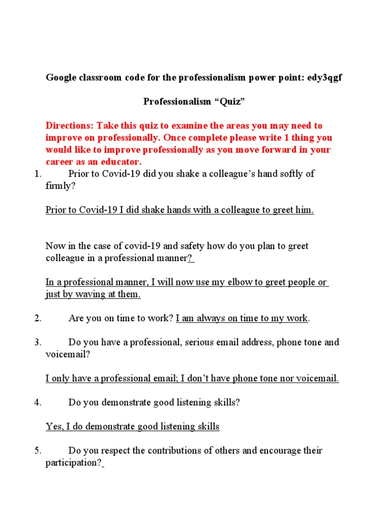 Google Classroom Code For The Professionalism Power Point: Edy3qgf ...