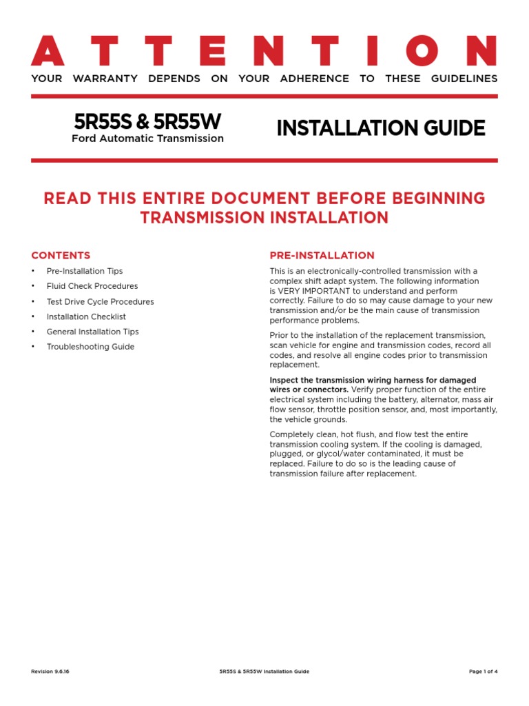 5R55S & 5R55W Installation Guide | PDF | Transmission (Mechanics ...