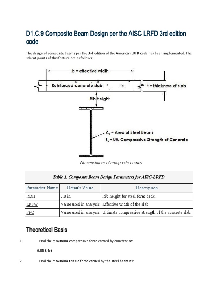 D1.C.9 Composite Beam Design Per The AISC LRFD 3rd Edition Code | PDF ...