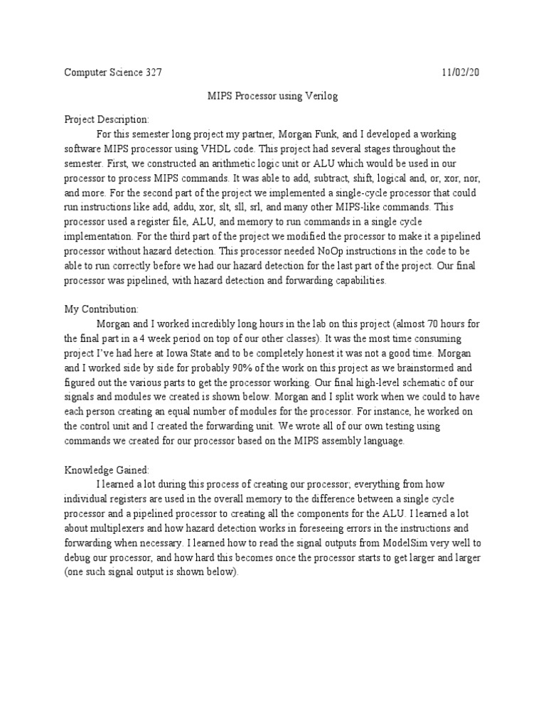 381 Mips Processor Design Project | PDF | Central Processing Unit | Computer Engineering