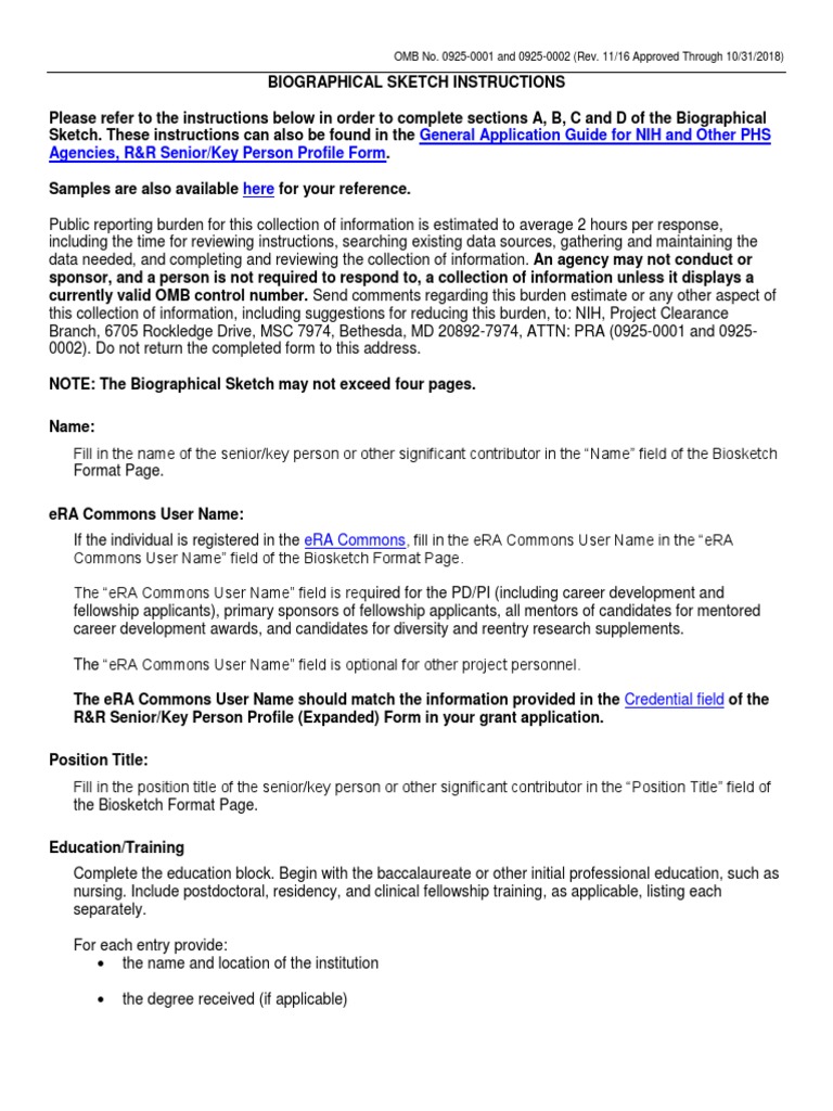 Instructions for Completing Biographical Sketch Sections A, B, C and D ...