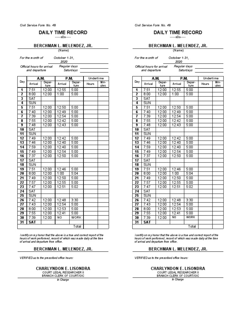 Daily Time Record Form | PDF