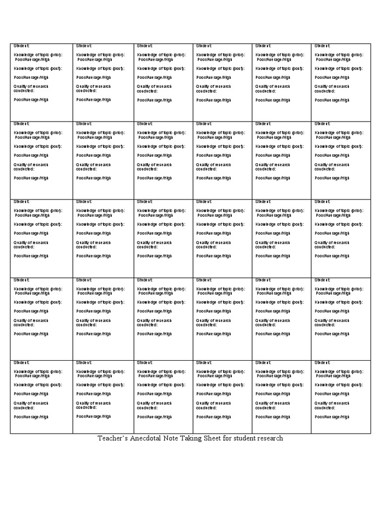 Teacher's Anecdotal Note Sheet | PDF | Educational Psychology ...