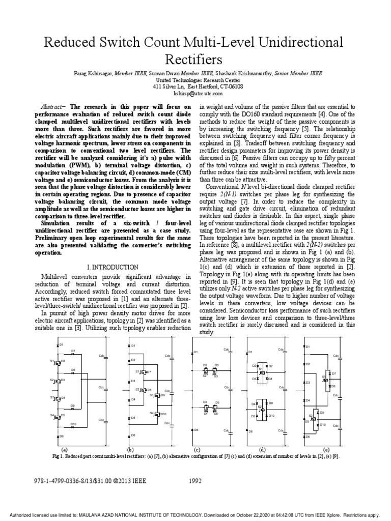 Reduced Switch Count Multi-Level Unidirectional Rectifiers: Abstract ...