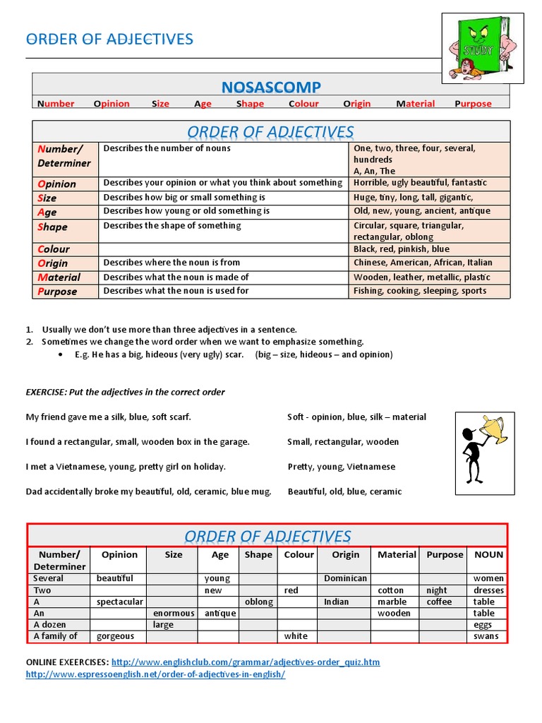 Order of Adjectives: Nosascomp | PDF | Adjective | Noun