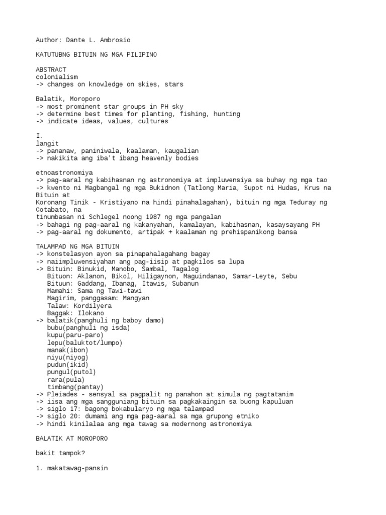 Notes - Ang Katutubong Bituin NG Mga Pilipino | PDF