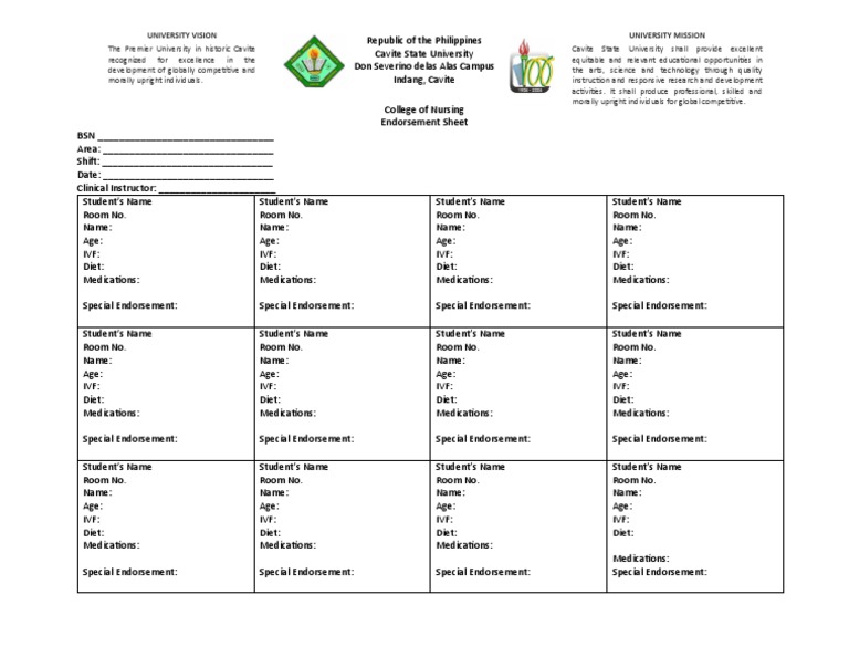 Patient Endorsement Sheet