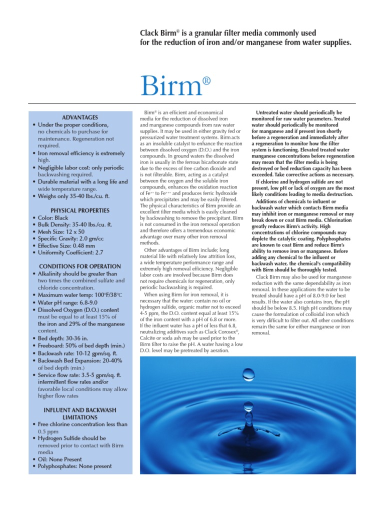 Clack Birm Is A Granular Filter Media Commonly Used For The Reduction ...