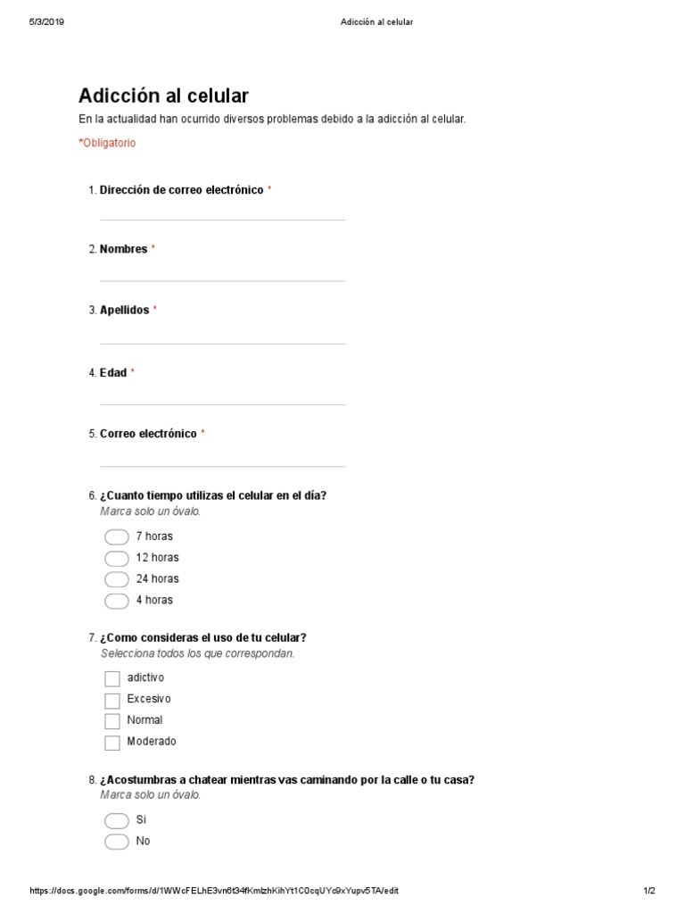 Encuesta Adicción Al Celular - Formularios de Google | PDF