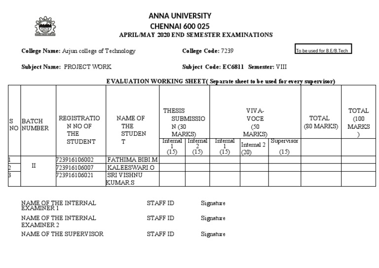 Engineering Project Evaluation Sheet | PDF
