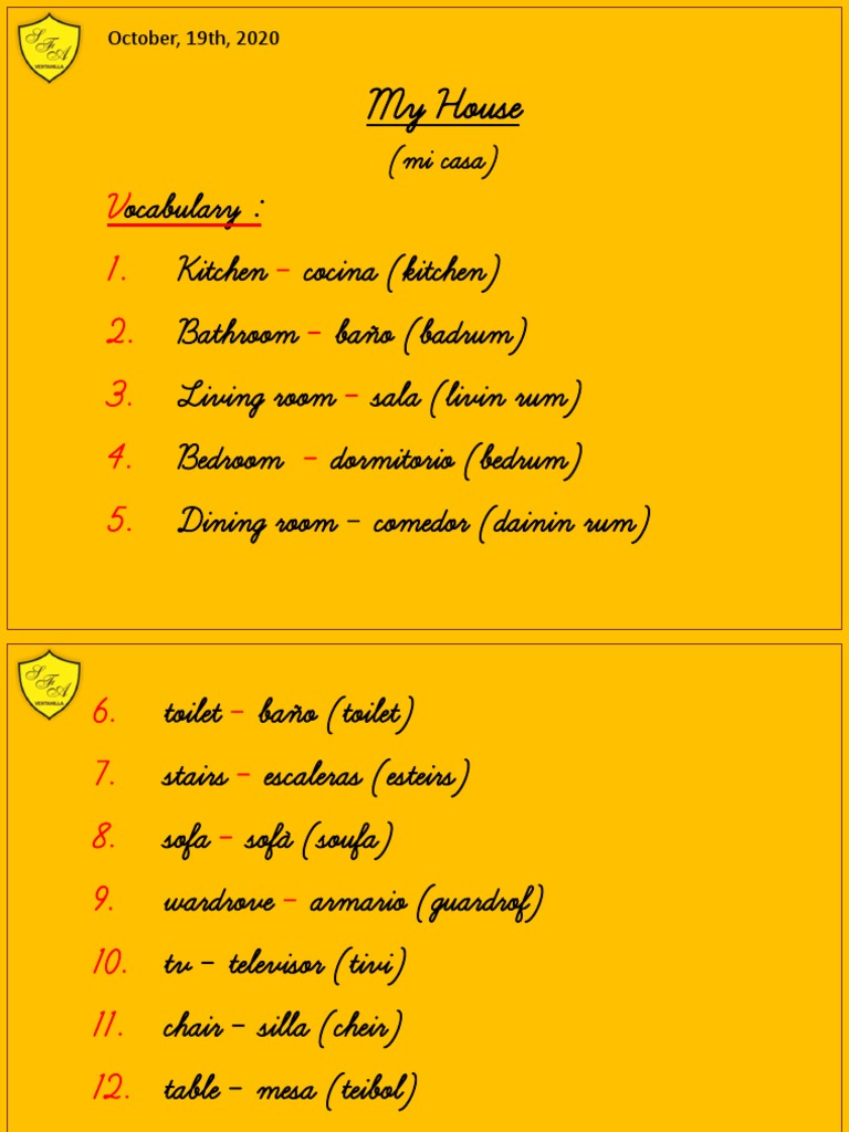 My House Vocabulary | PDF