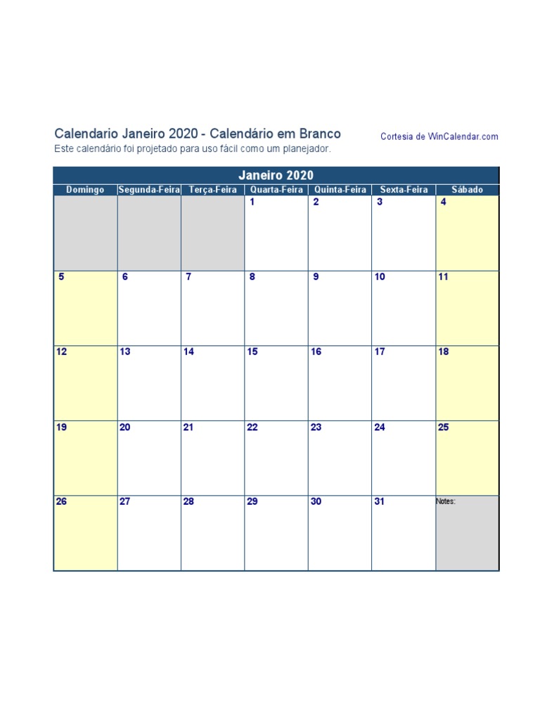 Coleção de calendários mensais em branco para 2020 baixados do site ...