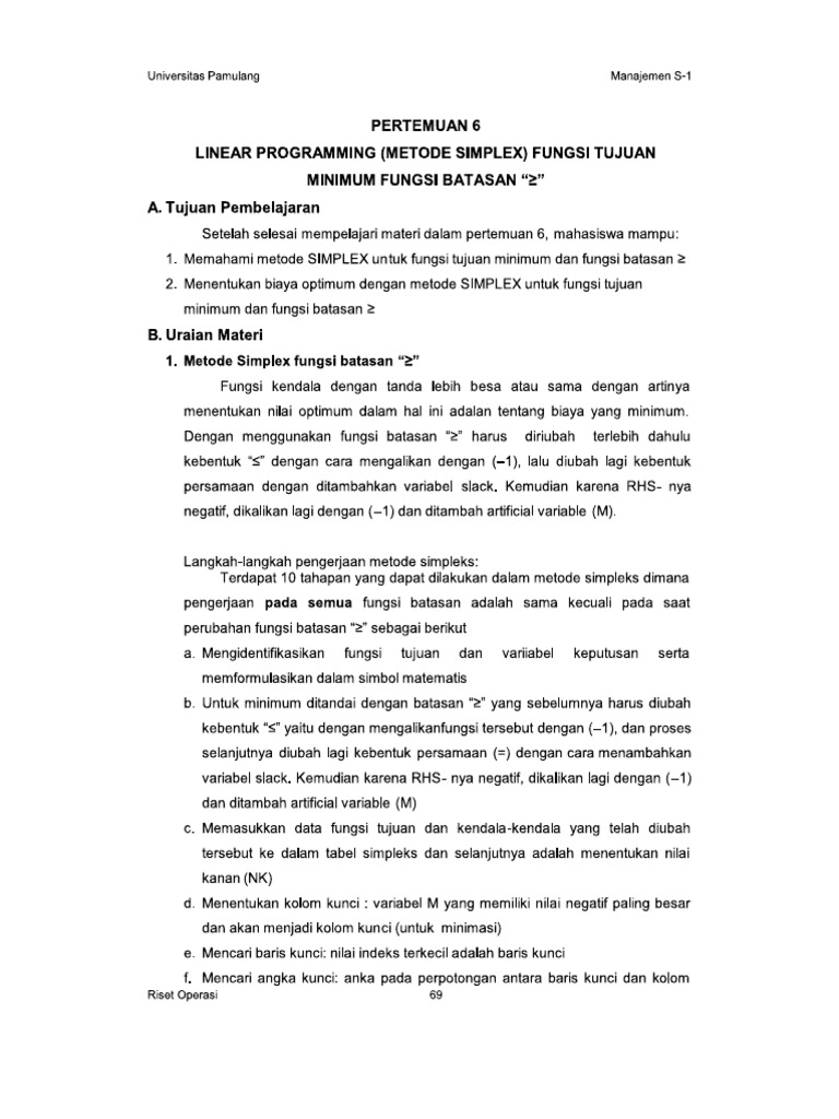 SMJ0283 - 06 - Linear Programming (Metode Simplex) Fungsi Tujuan ...