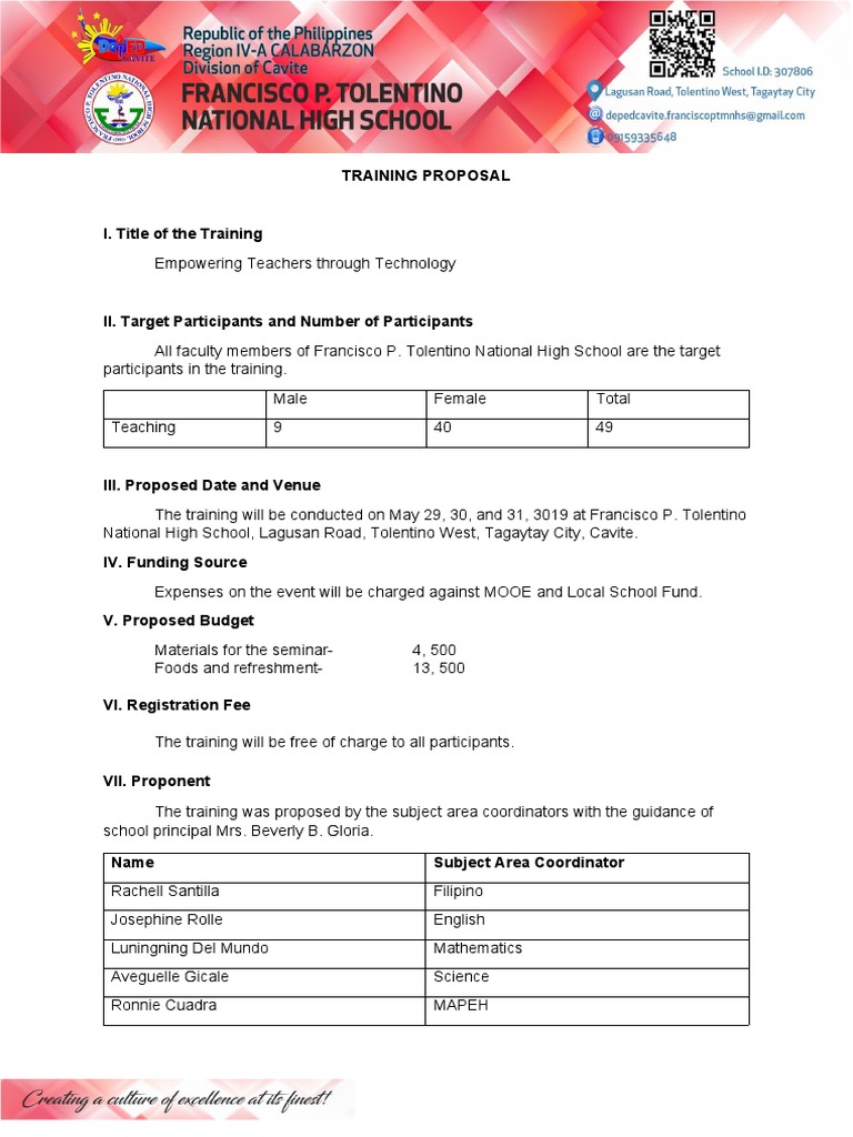 Training Proposal | PDF | Teachers | Teaching