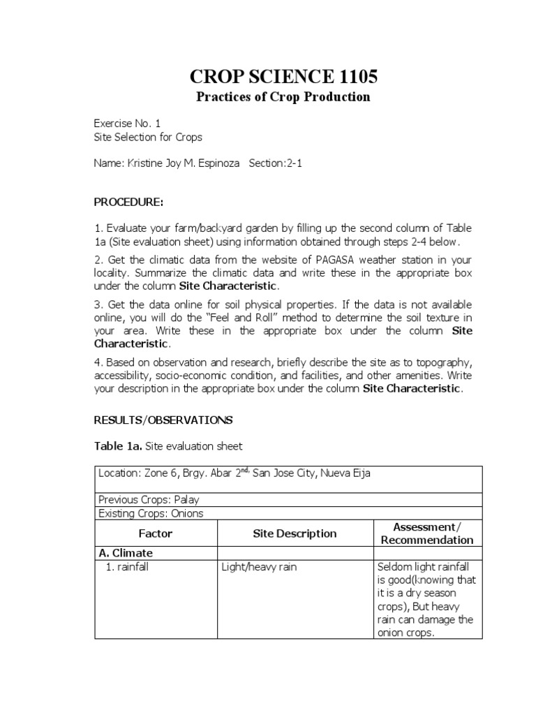 LAB EXER 1 (Crop Scie Lab) | PDF | Rain | Soil