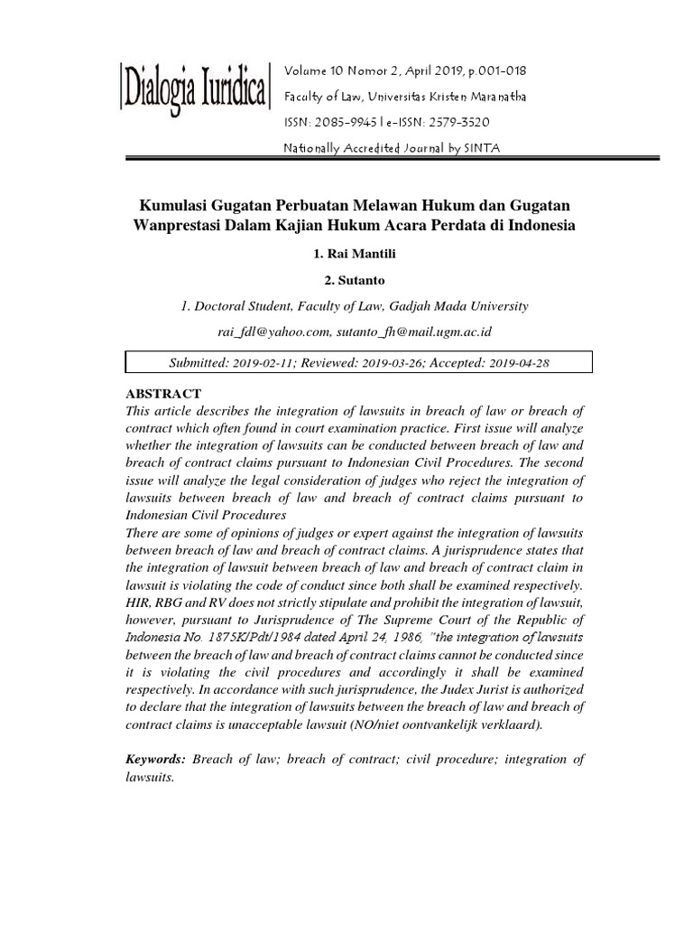 Kumulasi Gugatan Perbuatan Melawan Hukum Dan Gugatan Wanprestasi Dalam ...
