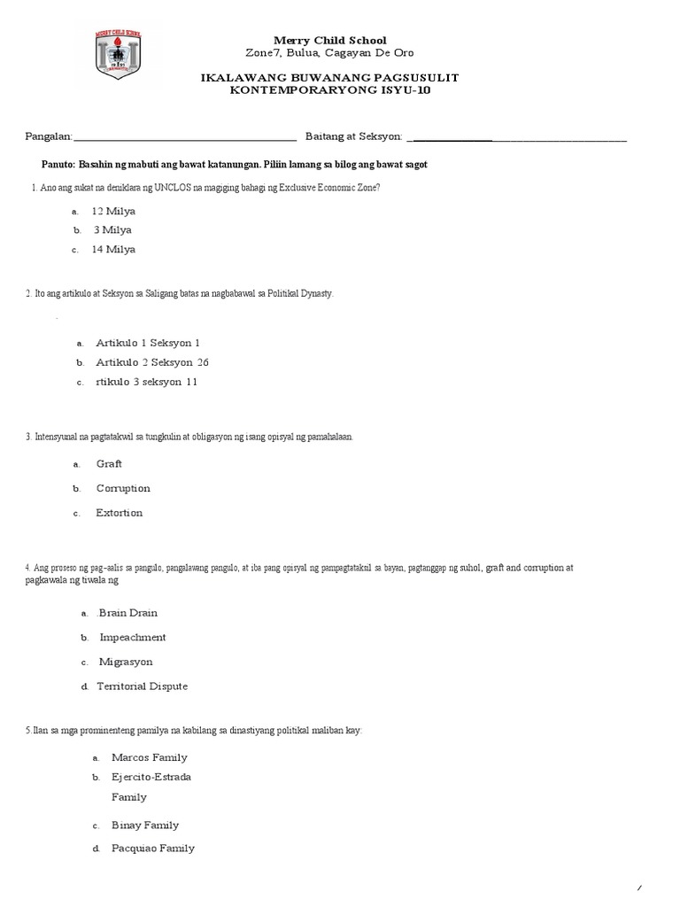 Grade 10 Ap Exam | PDF