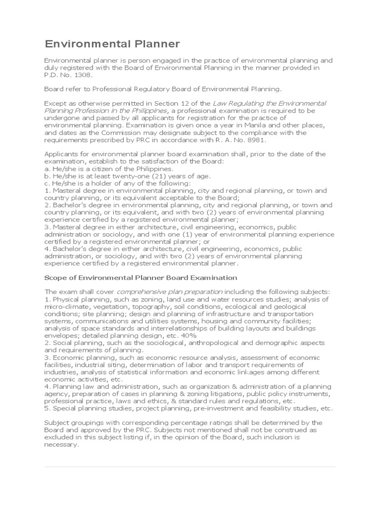 Environmental Planner Exam Requirements | PDF | Academic Degree | Business