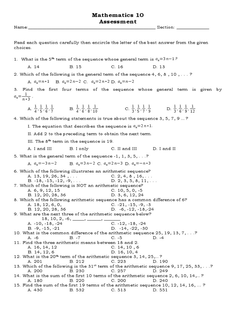 Math Assessment | PDF | Mathematical Concepts | Teaching Mathematics