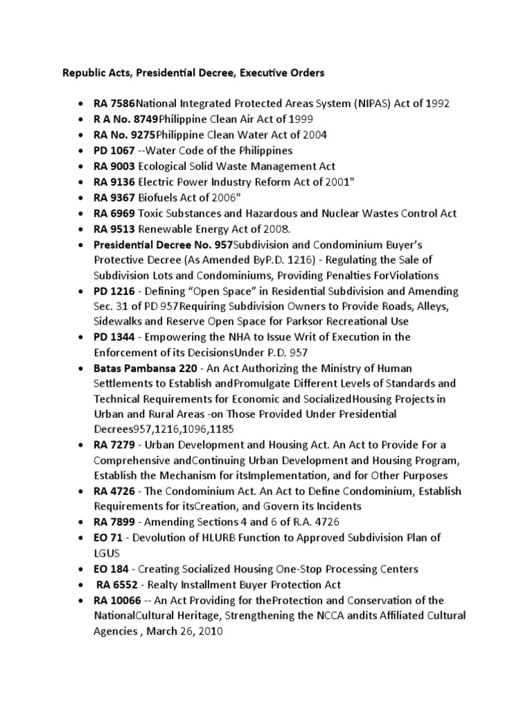 Republic Acts, Presidential Decree, Executive Orders | PDF ...