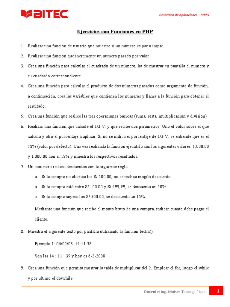 Ejercicios Con Funciones Php Pdf