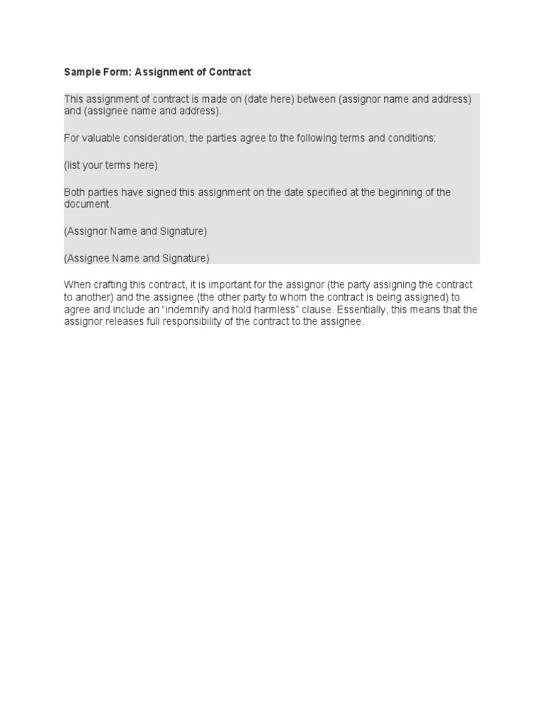 Sample Form: Assignment of Contract | PDF