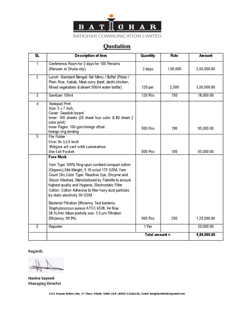 Quotation for Event Services and Supplies | PDF