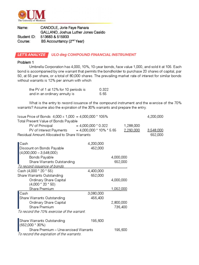 Compound Financial Instrument PDF | PDF | Bonds (Finance) | Present Value