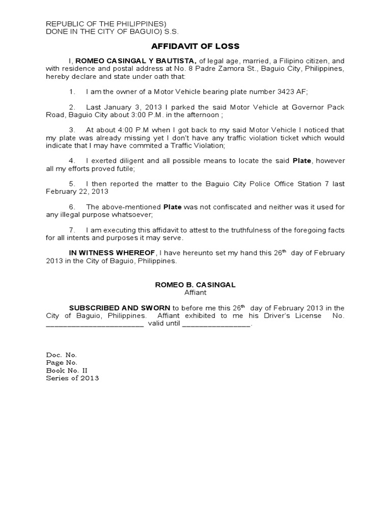Affidavit LOSS - Casingal | PDF