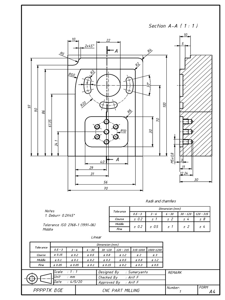 Detailed engineering drawing showing dimensions and tolerances for a ...