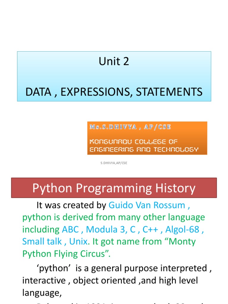 Unit 2 Unit 2 Data Expressions Statements Pdf Python Programming Language Computer Program 6040