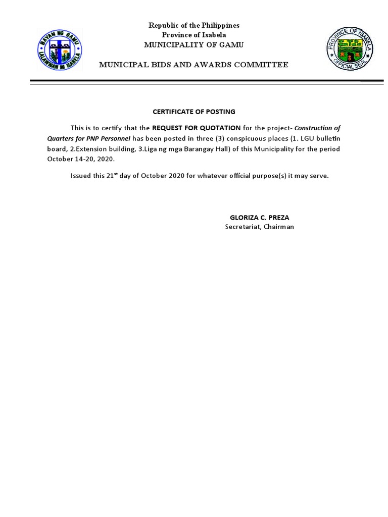 Municipal Bids and Awards Committee: Republic of The Philippines ...