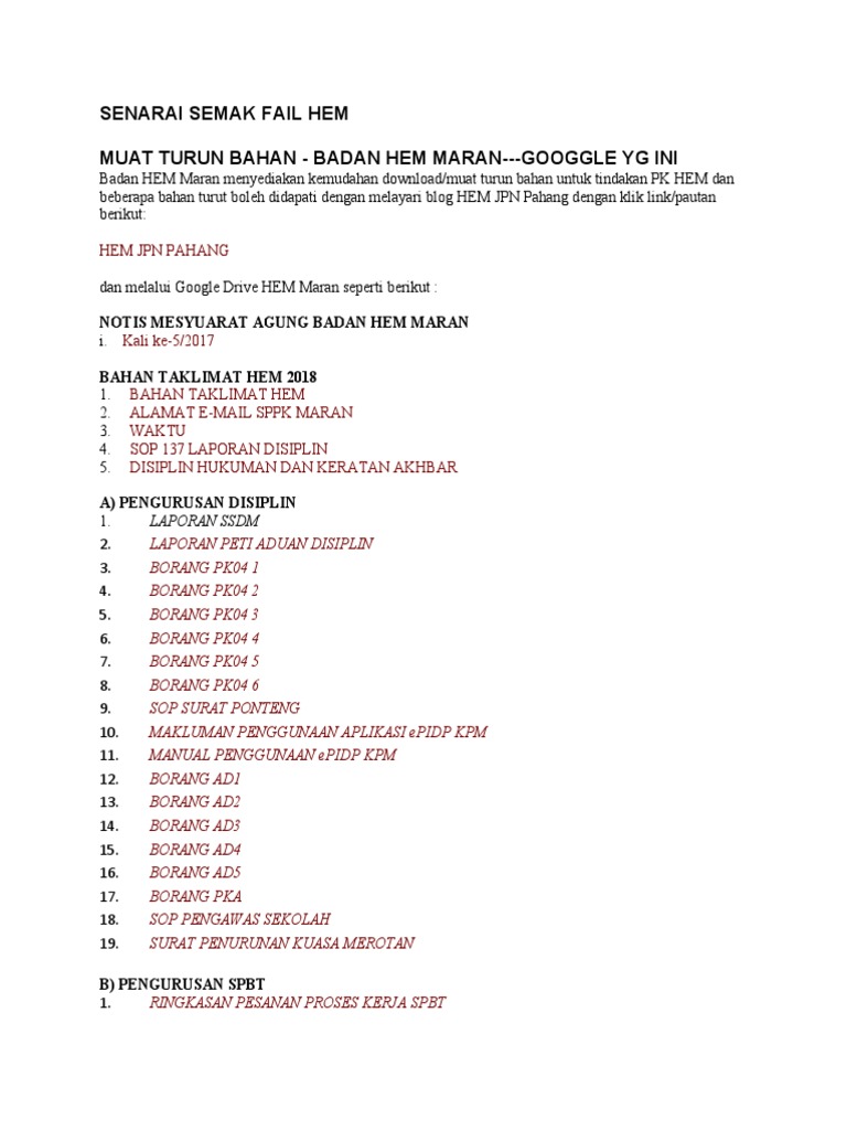 Senarai Semak Fail HEM 2025 | PDF | Bisnis | Sains & Matematika