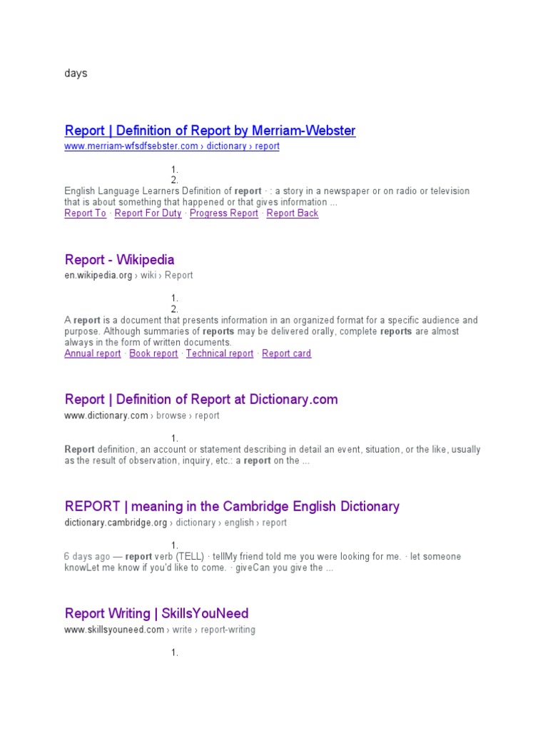Report - Definition of Report by Merriam-Webster | PDF | Dictionary ...