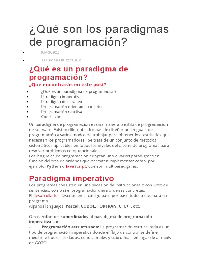 Qué Son Los Paradigmas de Programación | PDF | Lenguaje de programación ...