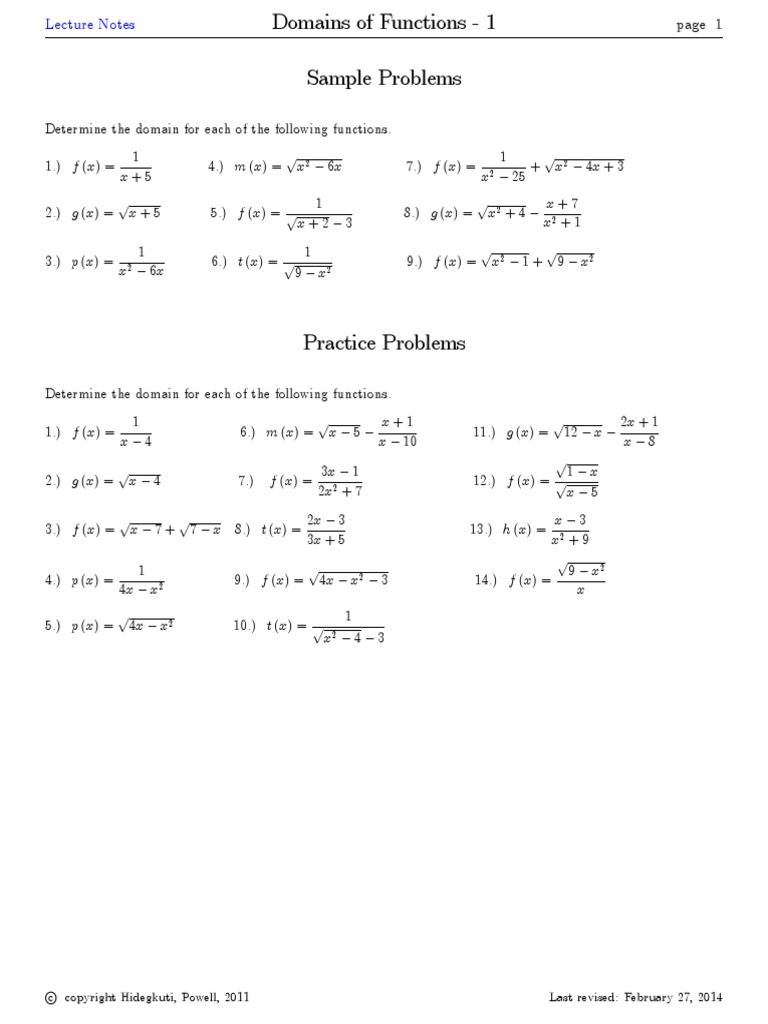 Domain Worksheet PDF | PDF | Inequality (Mathematics) | Function ...