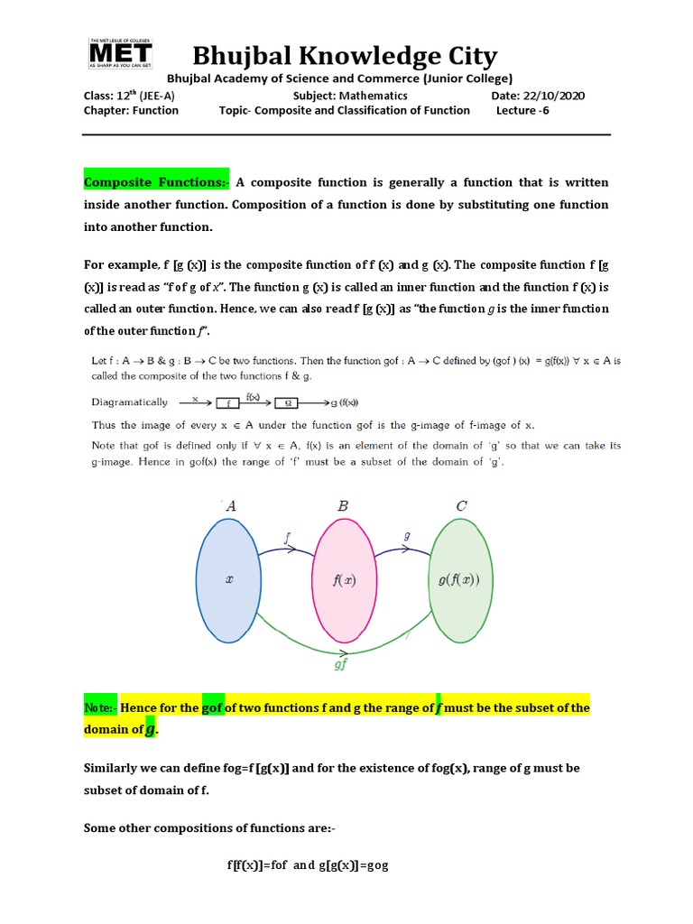 Composite Function Classification of Function | PDF | Function ...