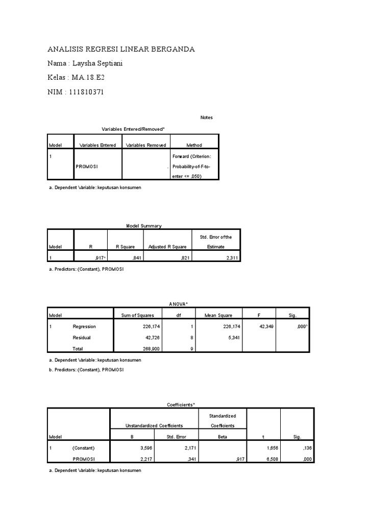 Analisis Regresi Linear Sederhana | PDF | Errors And Residuals | Dependent And Independent Variables