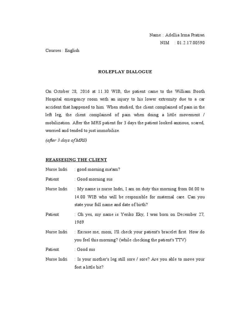 Roleplay Dialogue: (After 3 Days of MRS) | PDF | Healing | Health Sciences