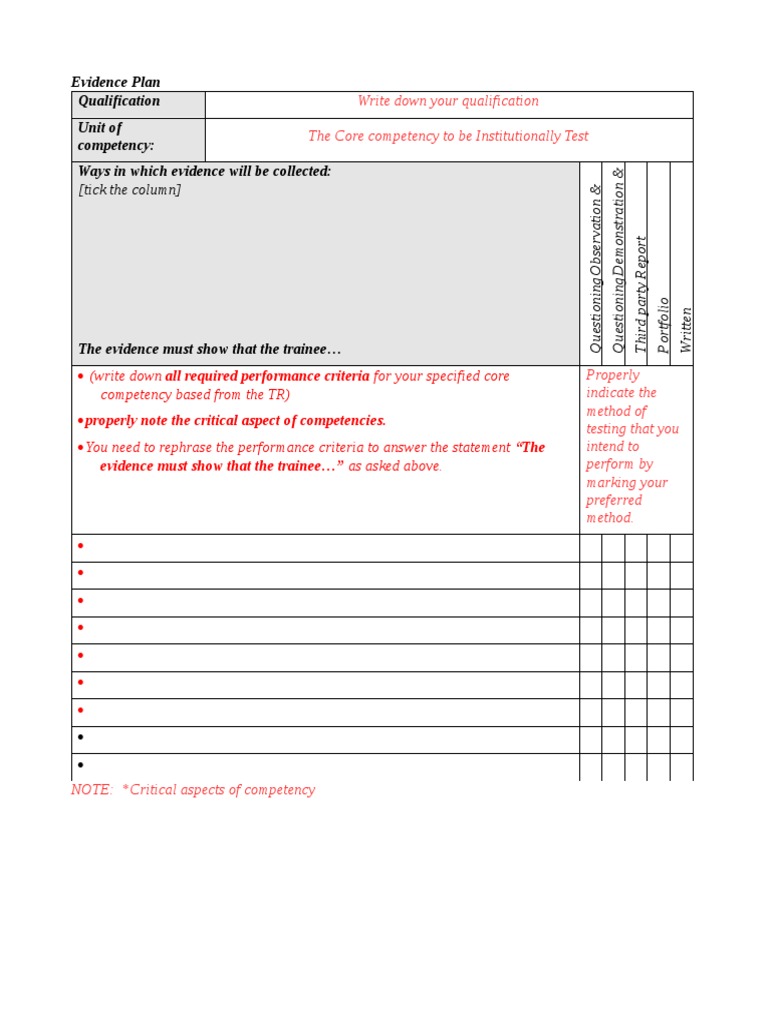 Template Evidence Plan | PDF