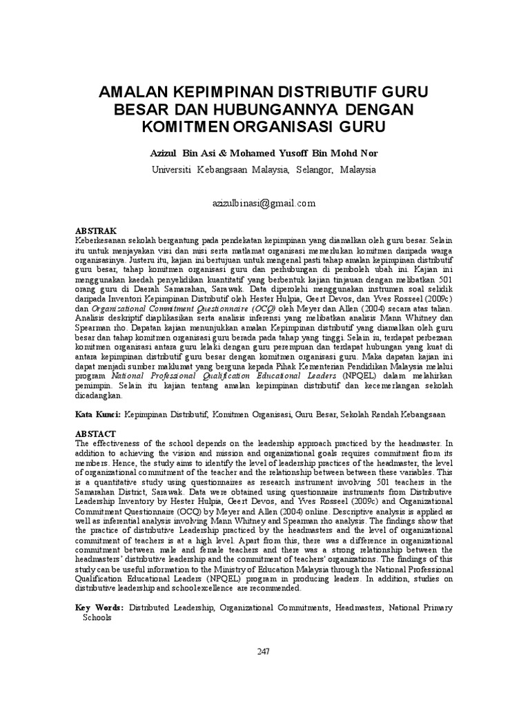 Amalan Kepimpinan Distributif Guru Besar Dan Hubungannya Dengan ...