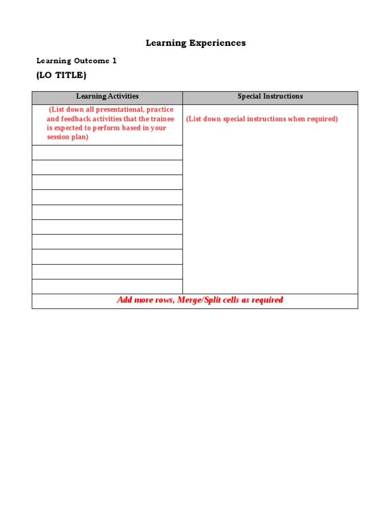 Template Learning Experiences | PDF